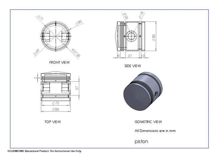 Piston Technical Drawing with Dimensions | PDF