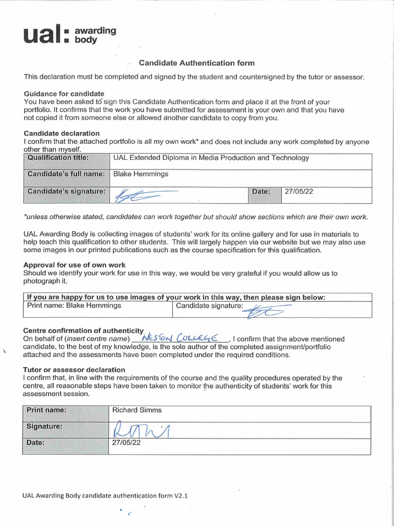 Authentication Form | PDF