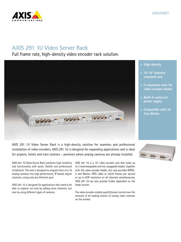 AXIS 291 1U Video Server Rack: Full Frame Rate, High-Density Video ...