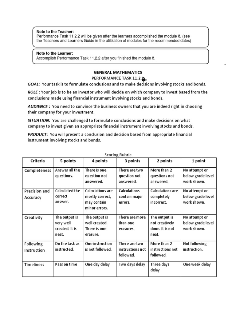 GenMath Performance Task Q2 2 | PDF | Dividend | Stocks