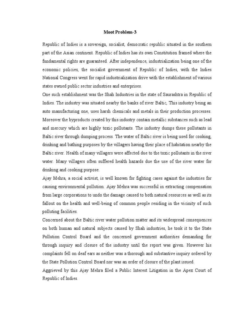 Moot Problem - 3 | PDF | Pollution | Environmental Issues