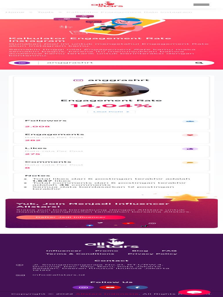 Kalkulator Engagement Rate Instagram Allstars - Allstars - Id | PDF