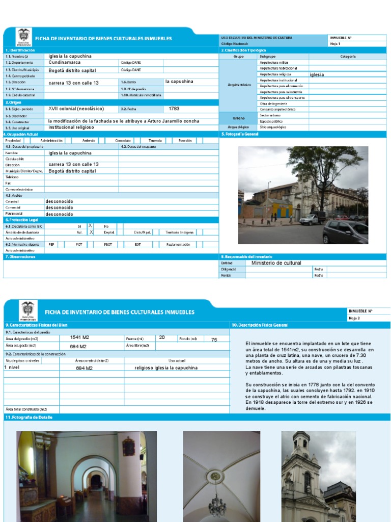 FICHA MODELO INVENTARIO Patrimonio | PDF | Iglesia (edificio) | Bogotá