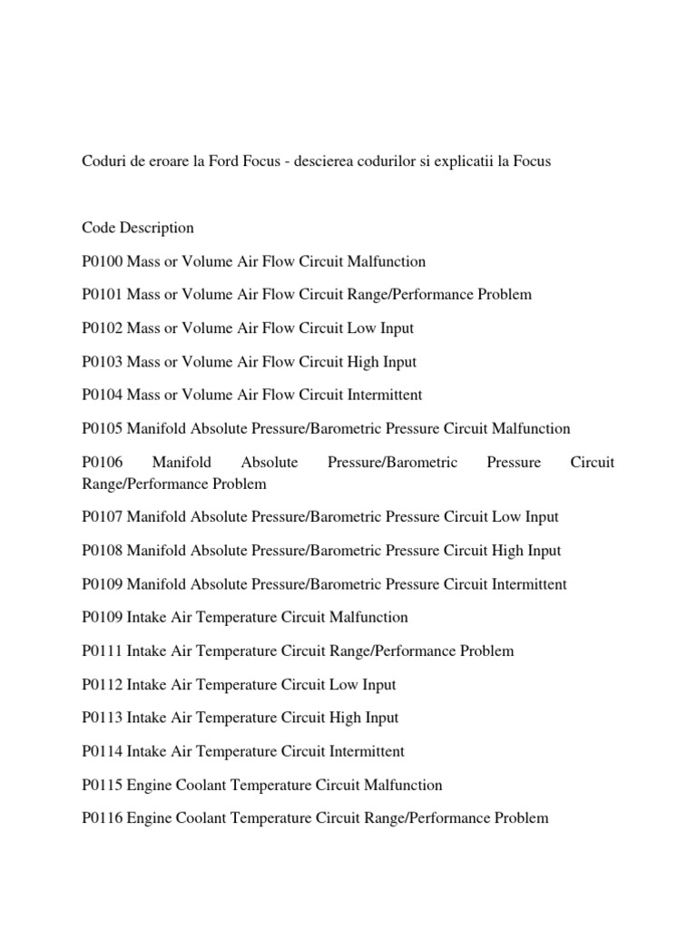 Coduri de Eroare La Ford Focus | PDF | Fuel Injection | Throttle