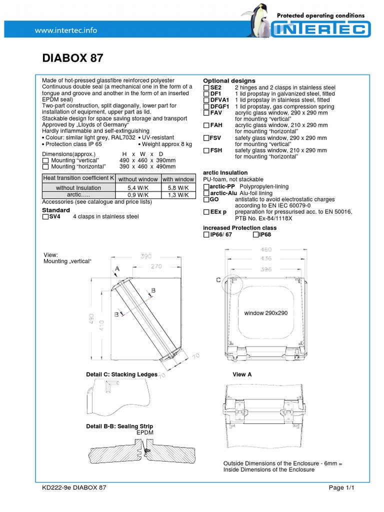 DIABOX 87: IP65 Enclosure Specifications | PDF | Window | Economic Sectors