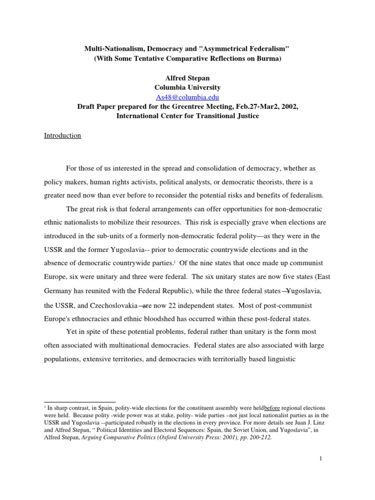 Multi-Nationalism, Democracy and "Asymmetrical Federalism" | PDF ...
