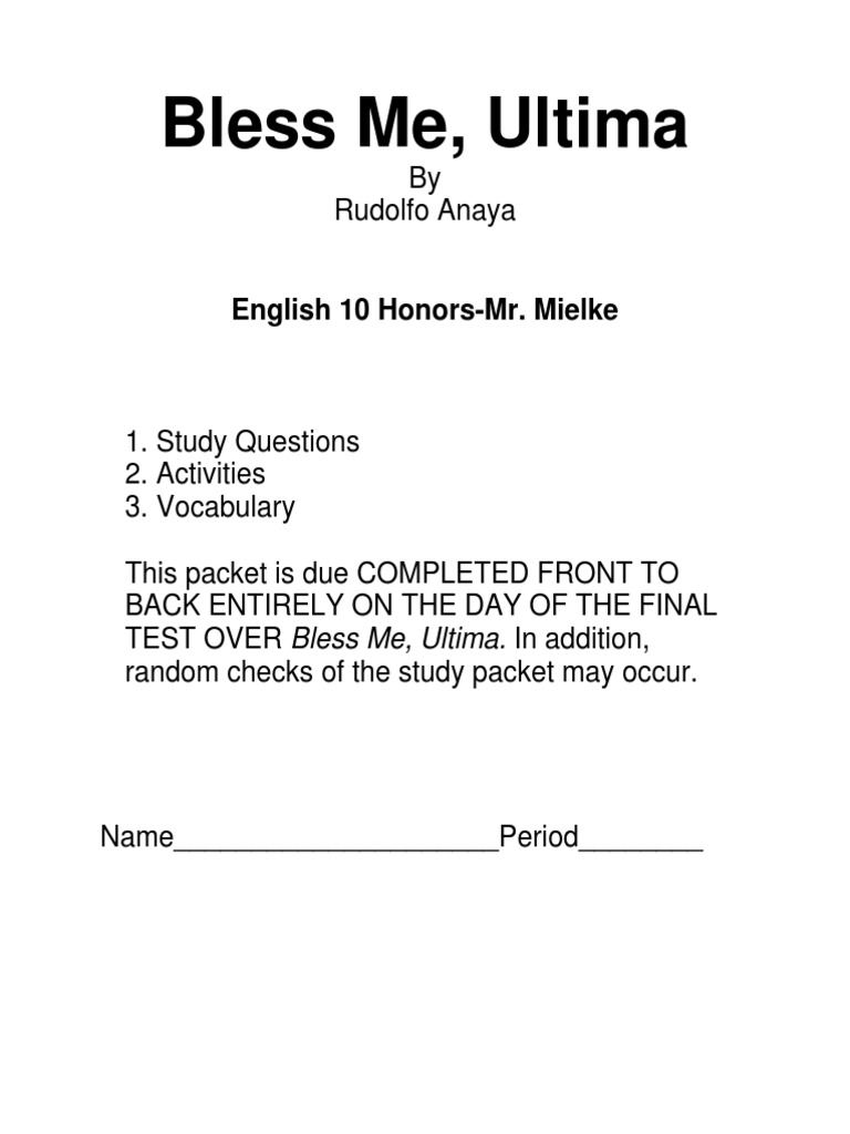 Bless Me Ultima Complete Study Packet | PDF | Fairy Tales | Folklore