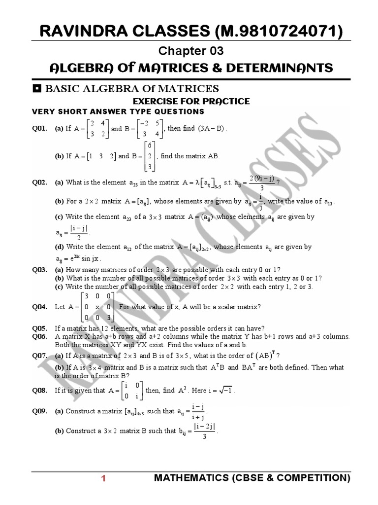 03.matrices & Determinants-1 | Download Free PDF | Matrix (Mathematics ...
