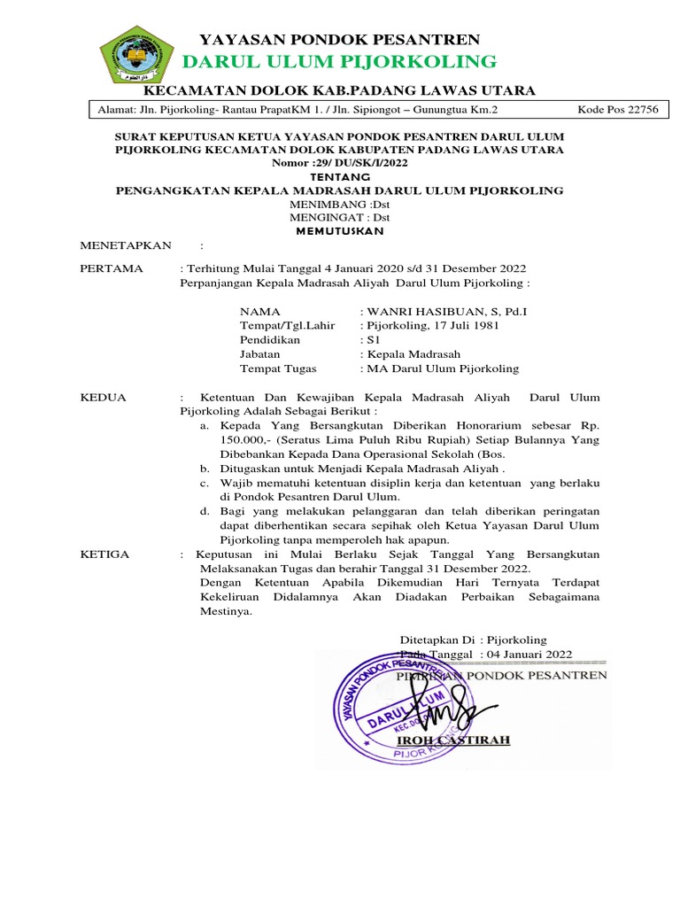 SK Kepala Bendahara Ma Bos | PDF