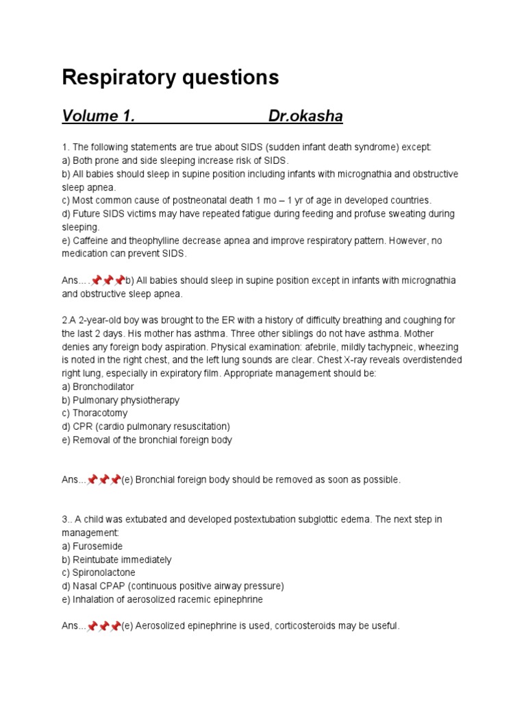 Respiratory Questions by DR - Okasha | PDF | Pneumonia | Respiratory ...