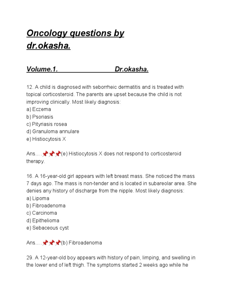 Oncology Questions by DR - Okasha | PDF | Brain Tumor | Diseases And ...