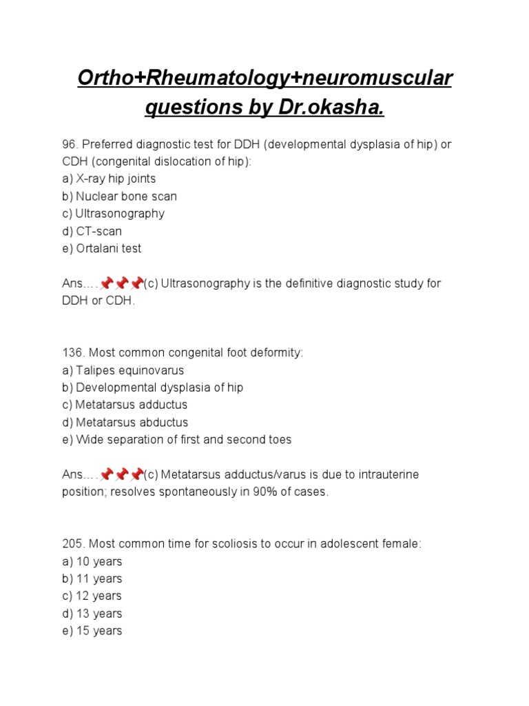 Ortho-Rheumatology Questions by DR - Okasha | PDF | Medical Specialties ...