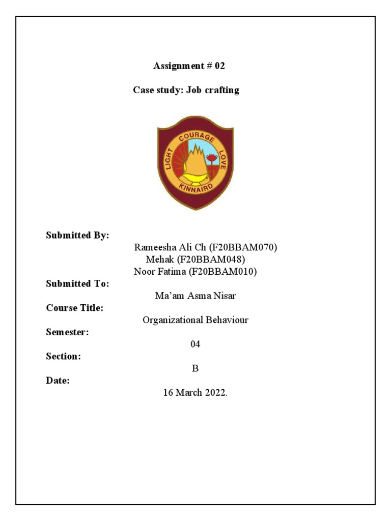 Assignment # 02 Case Study: Job Crafting | Download Free PDF ...