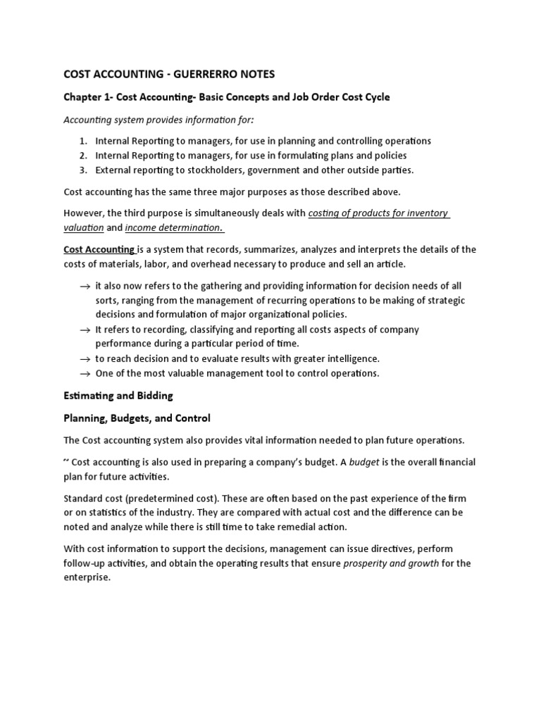 Cost Accounting - Guerrerro Notes: Chapter 1-Cost Accounting - Basic ...