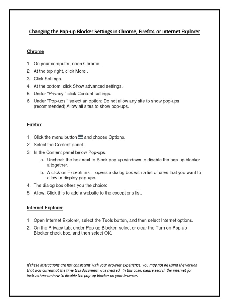 Changing The Pop-Up Blocker Settings in Chrome, Firefox, or Internet ...