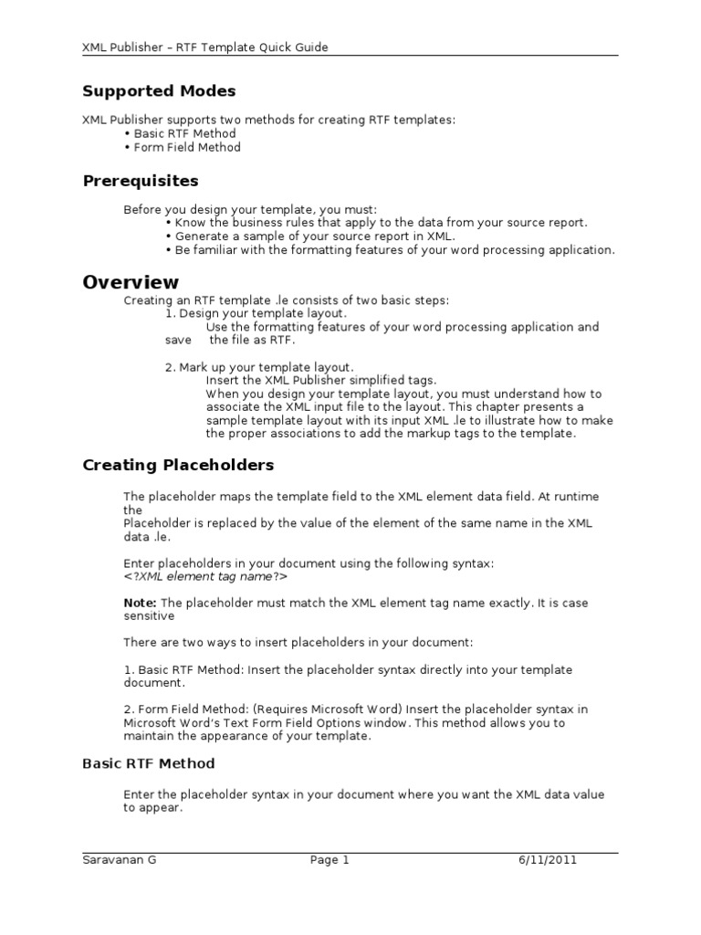 XML Publisher RTF Template Quick Help | PDF | Xml | Microsoft Word