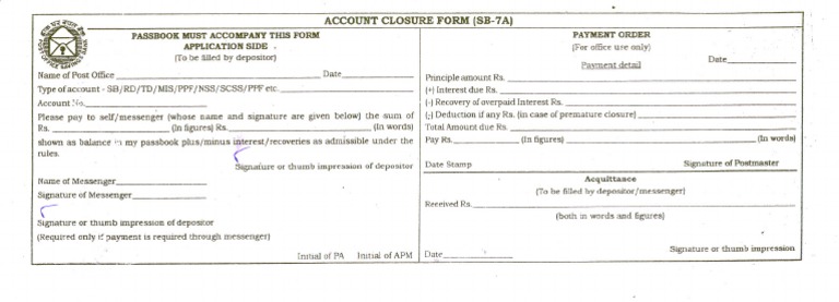 Account Closure Form SB - 7A | PDF