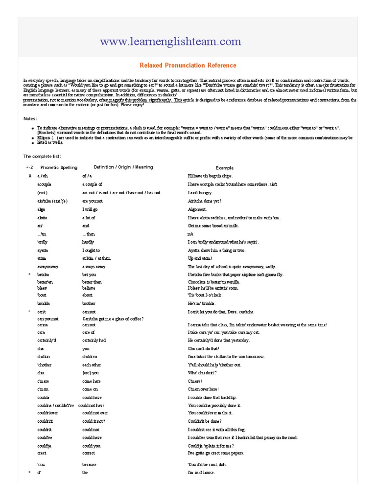 Relaxed Pronunciation English | PDF | English Language | Linguistics