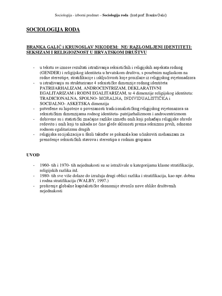 Sociologija Roda | PDF