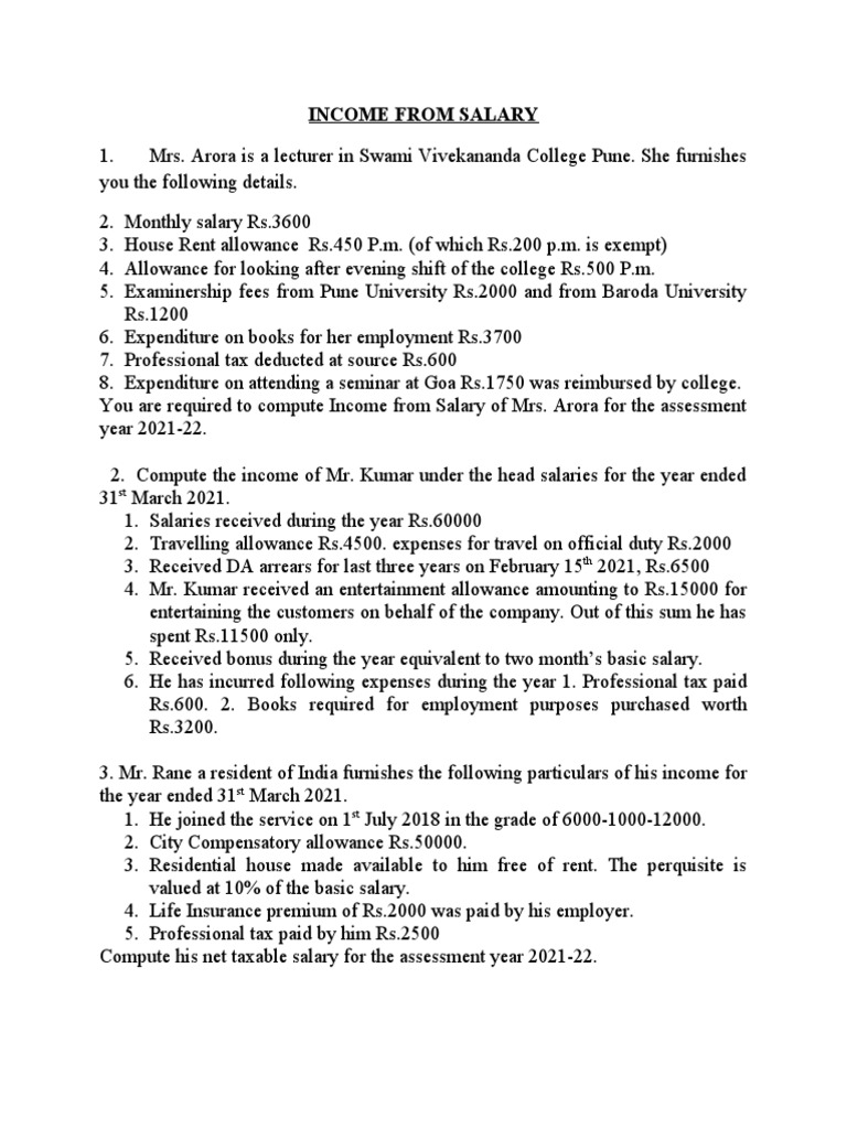 Salary Questions | PDF | Salary | Expense