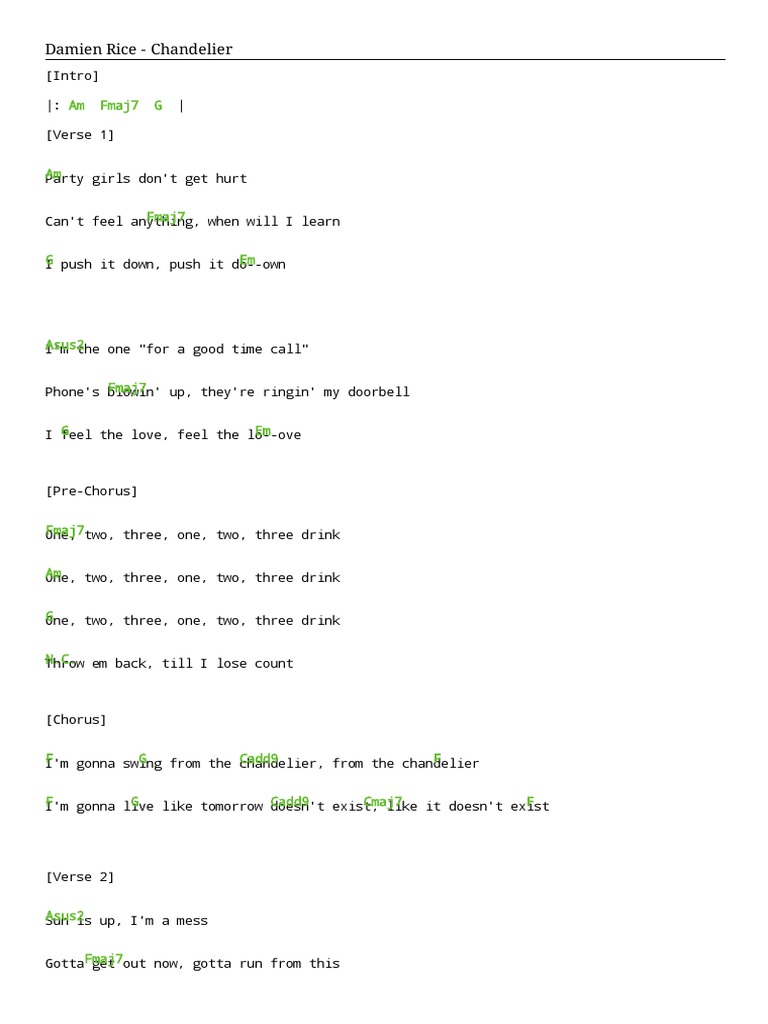 Damien Rice - Chandelier Chords | PDF | Song Structure | Songs