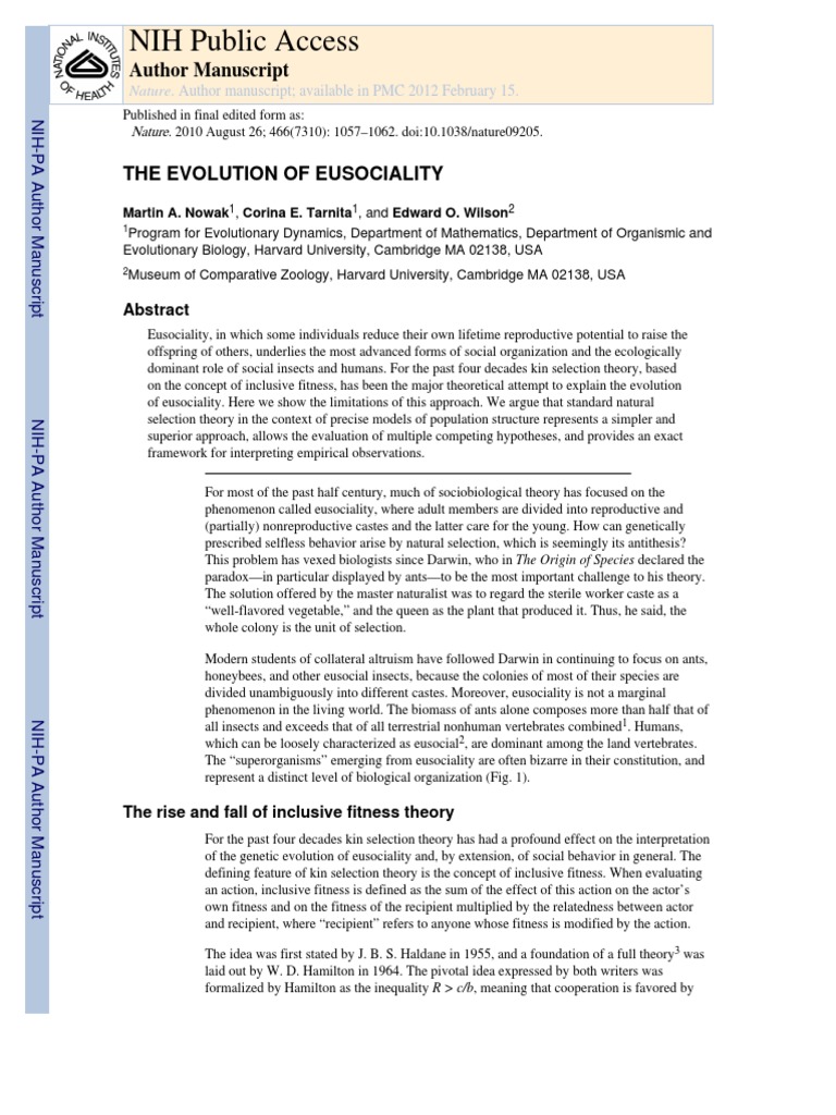 Evolucion de La Eusocialidad | PDF | Eusociality | Natural Selection