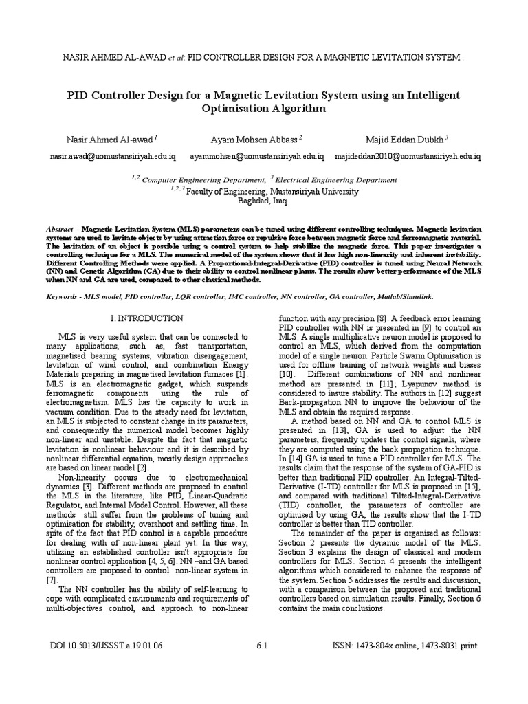PID Controller Design For A Magnetic Levitation System Using An ...