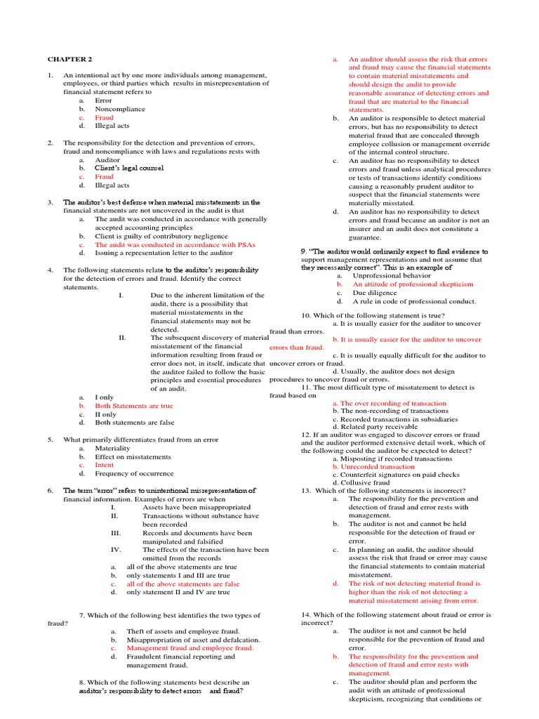 Auditing Fraud and Errors: Understanding an Auditor's Responsibilities for Detection | PDF ...