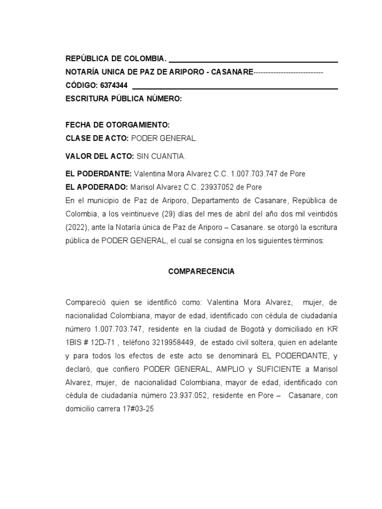 Plantilla Poder General | PDF | Propiedad | Información