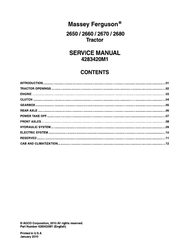 Massey Ferguson NA Tractor 2650 2660 2670 2680 Service Manual | PDF