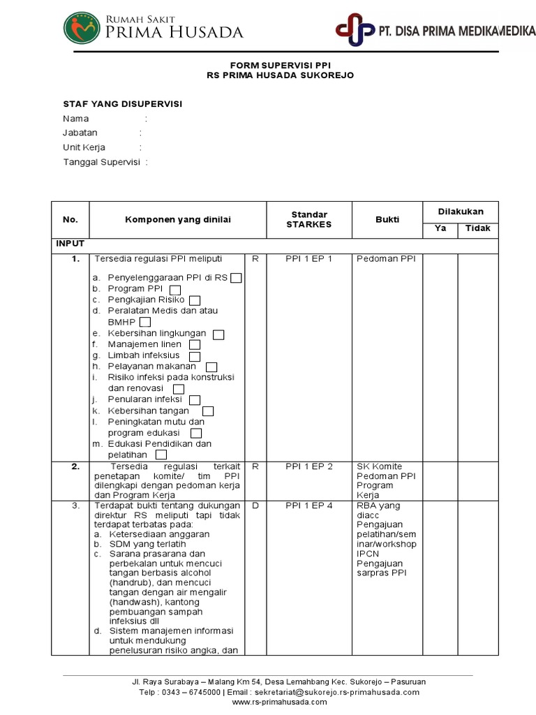Formulir Supervisi PPI RS Prima Husada | PDF | Sains & Matematika