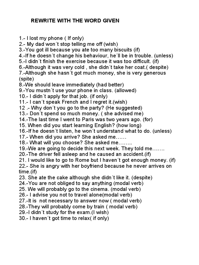 Rewriting Sentences Using Modal Verbs and Other Given Words | PDF