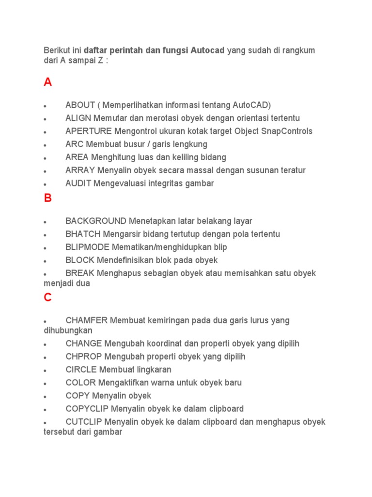 Daftar Perintah AutoCAD A-Z | PDF