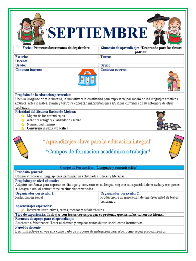 Septiembre Primeras Dos Semanas 1 Y 2 Grado | PDF | Aprendizaje ...