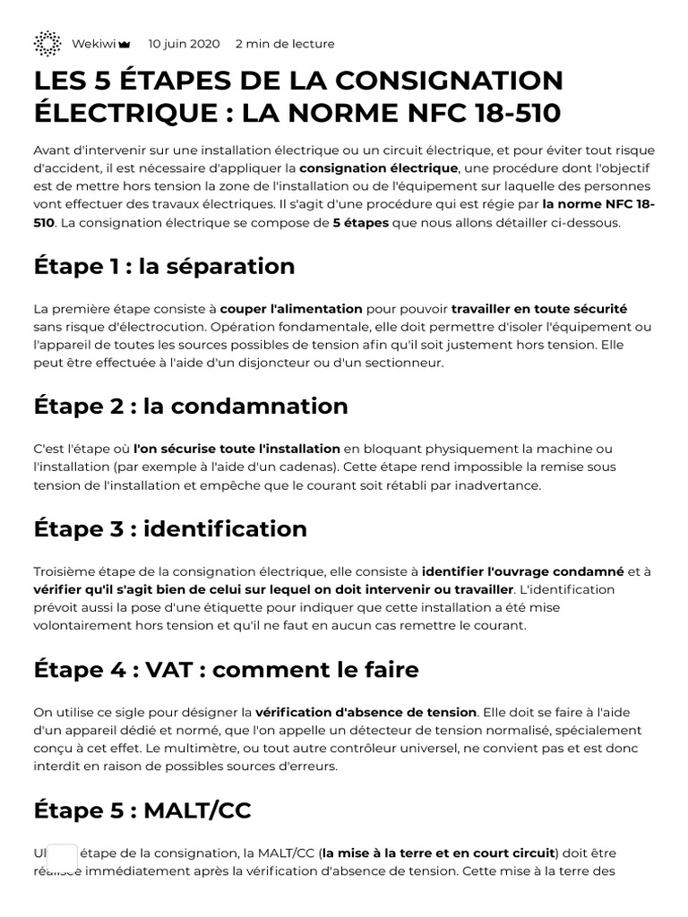 Les 5 Étapes de La Consignation Électrique (NFC 18-510) | Descargar ...