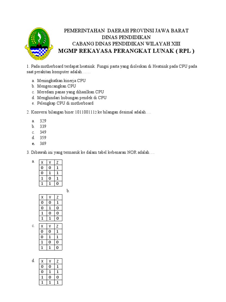 Soal US RPL MGMP - SMKN 3 Banjar | PDF