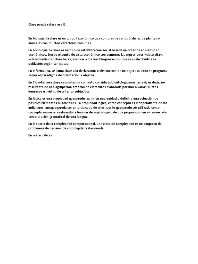Definiciones de "Clase" en Diversas Disciplinas | PDF