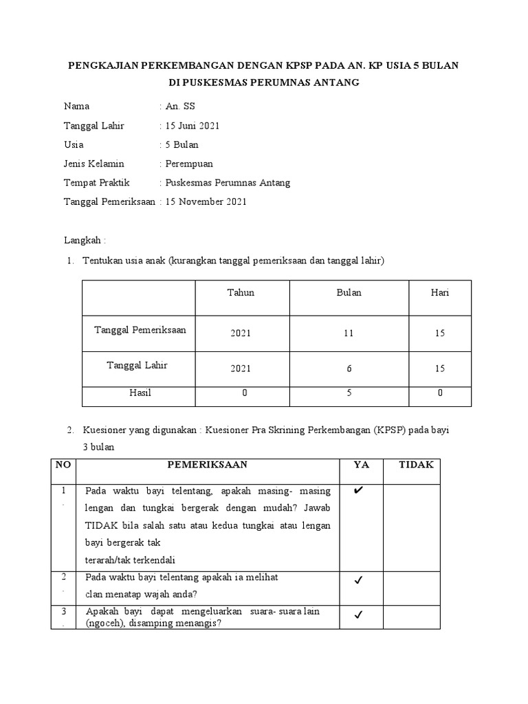 Kuesioner Pra-Skrining Perkembangan (KPSP) | PDF