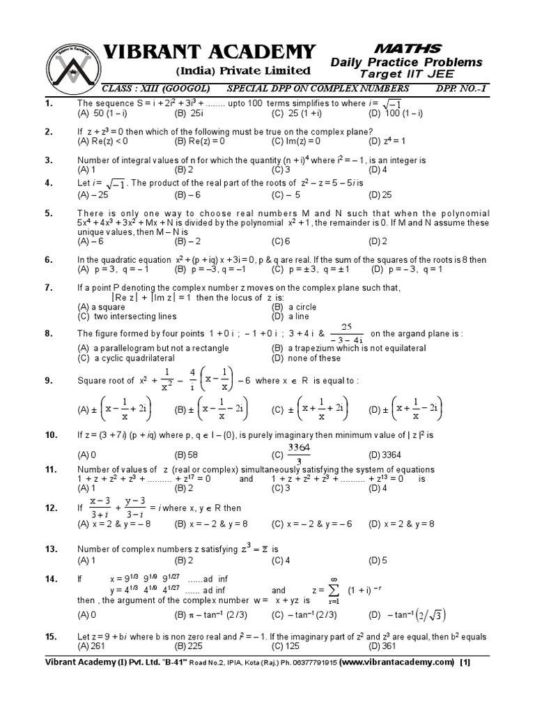 Complex Number DPP 1 To 6 1651572486204 | PDF | Complex Number | Triangle