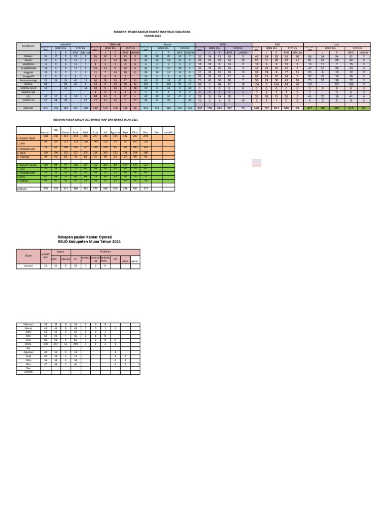 Maaster Data Rekapan Pasien Masuk Rawat Inap Dan Rawat Jalan Tahun 2021 | PDF