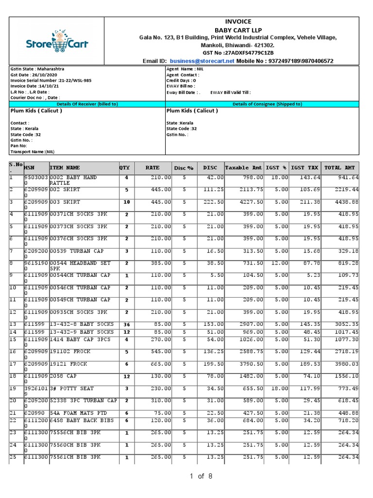 Invoice Baby Cart LLP: GST No:27ADXFS4779C1ZB | Download Free PDF ...