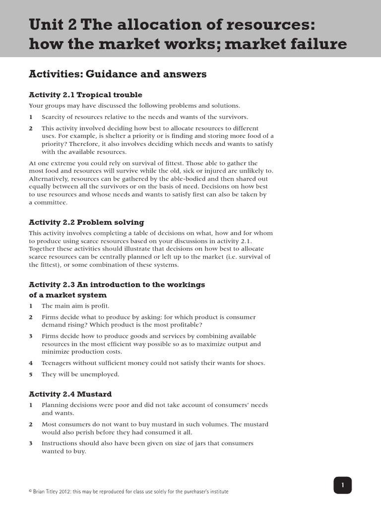 Unit 2 The Allocation of Resources: How The Market Works Market Failure ...