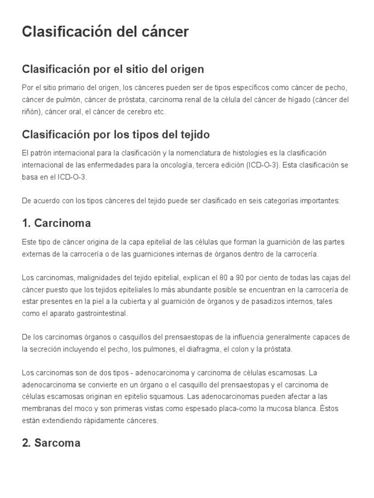 Clasificación Del Cáncer | PDF | Cáncer | Neoplasias