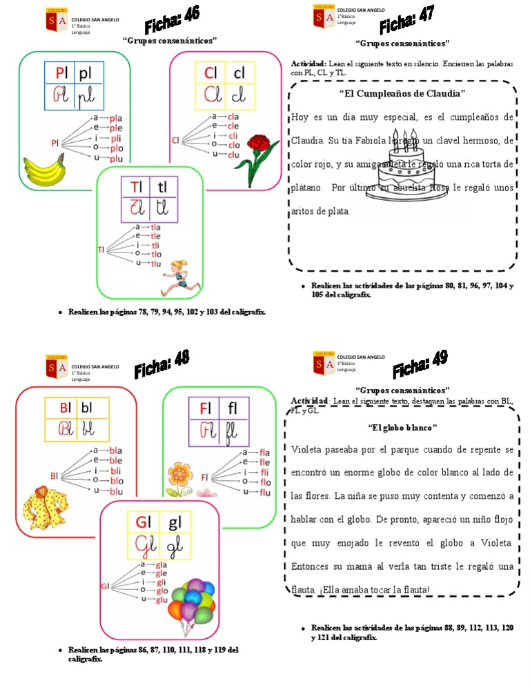 Fichas - Grupos Consonánticos Con L | PDF