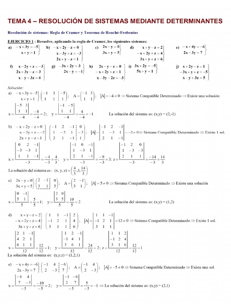 MATERIAL DE ESTUDIO. Método Cramer Ejercicios Resueltos | PDF