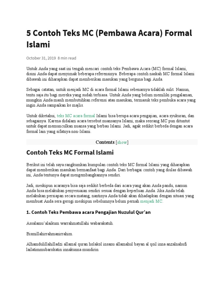 Contoh Teks MC Formal Islami | PDF