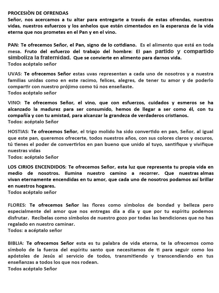 Ofrendas para La Misa | PDF | Rosario | Amor