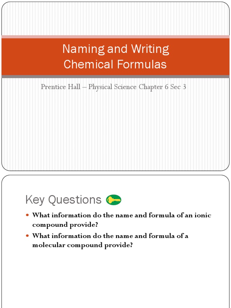 Naming and Writing Chemical Formulas: Prentice Hall - Physical Science ...
