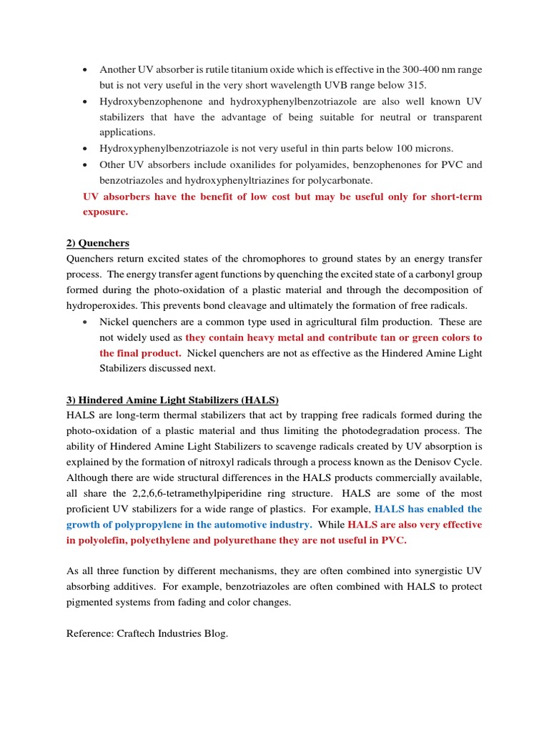 Hindered Amine Light Stabilizers | PDF | Ultraviolet | Building Engineering