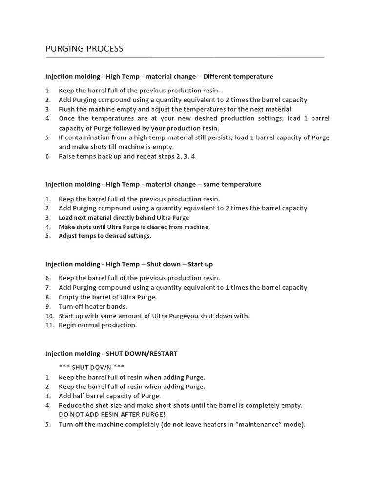 Injection Molding Purging Process Guide | PDF | Mechanical Engineering ...